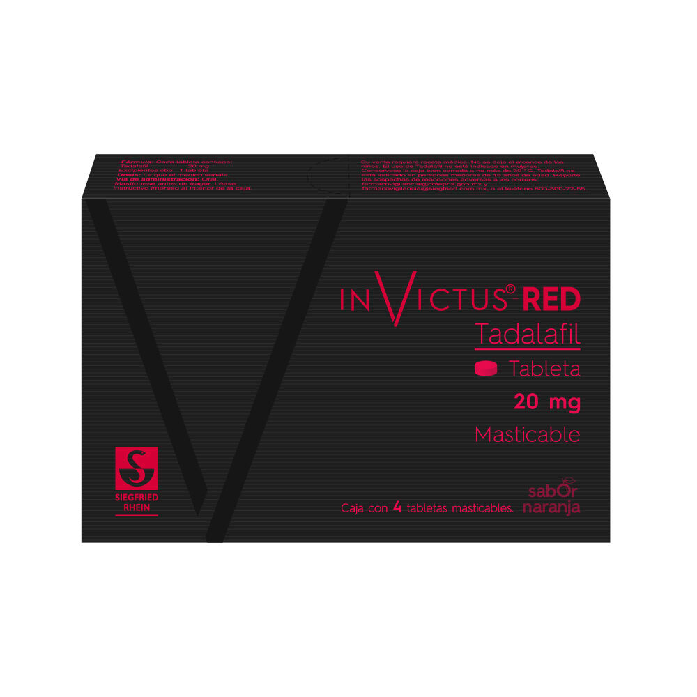 Invictus Red 20 mg - Caja con 4 tabletas masticables (Tadalafil)