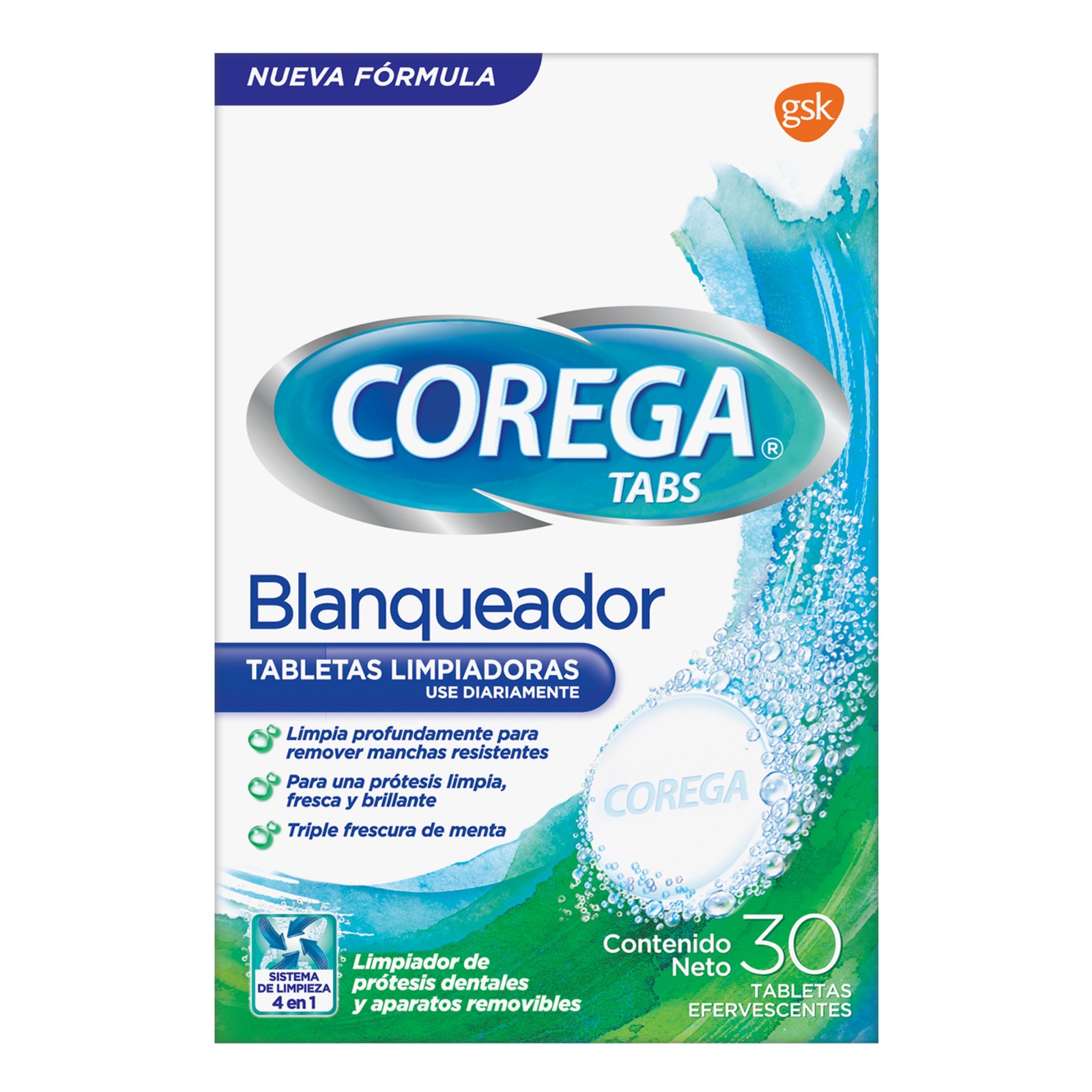 Corega Tabs Blanqueador Limpiadoras 30