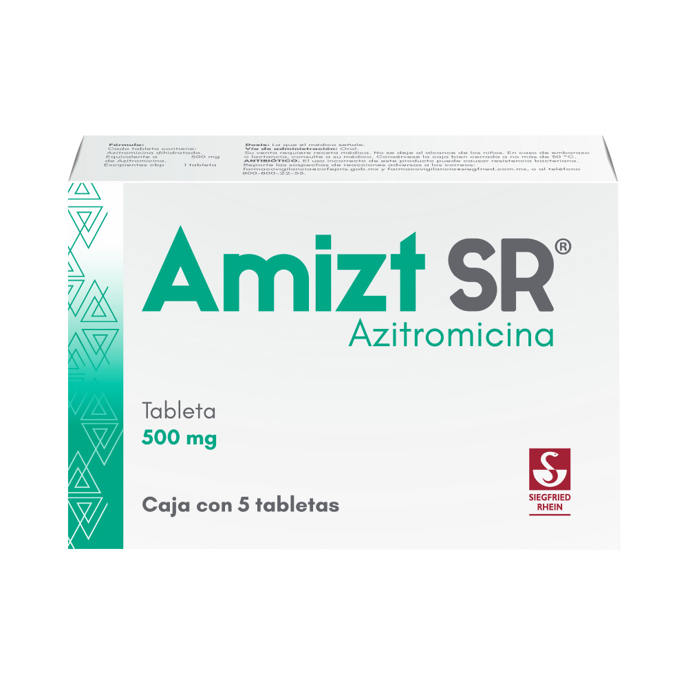 Amizt SR 500 mg - Caja con 5 tabletas (Azitromicina)